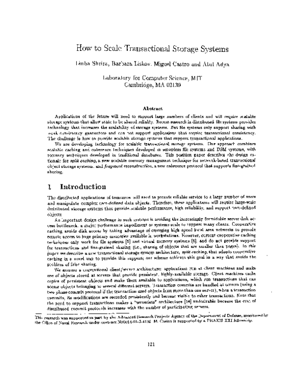 (PDF) How to scale transactional storage systems