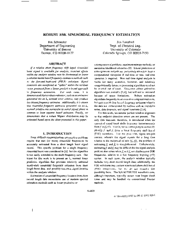 (PDF) Robust FSK sinusoidal frequency estimation