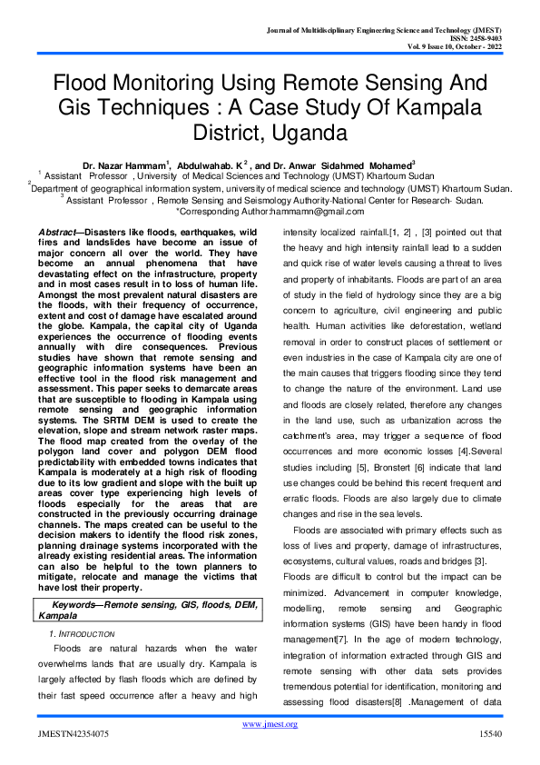 (PDF) Flood Monitoring Using Remote Sensing And Gis Techniques : A Case Study Of Kampala ...