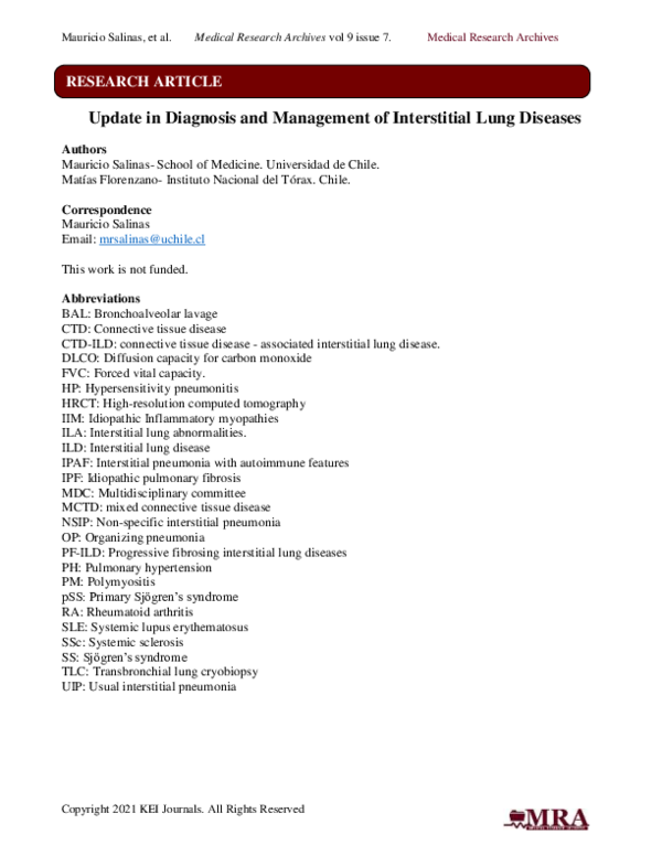 (PDF) Update in Diagnosis and Management of Interstitial Lung Diseases