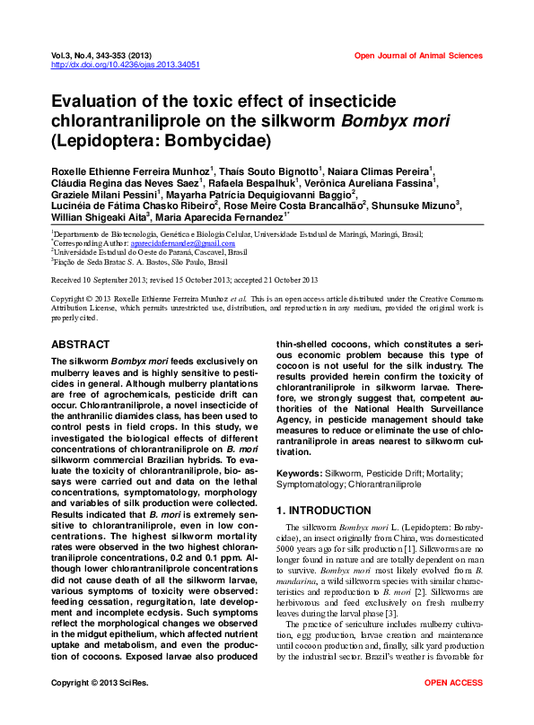 (PDF) Evaluation of the toxic effect of insecticide chlorantraniliprole ...