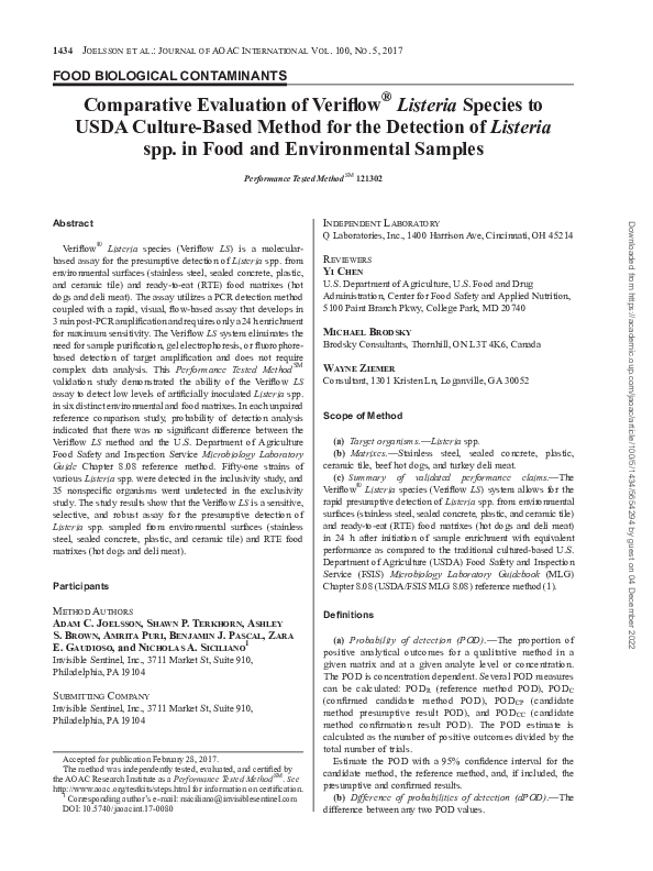 (PDF) Comparative Evaluation of Veriflow®Listeria Species to USDA ...