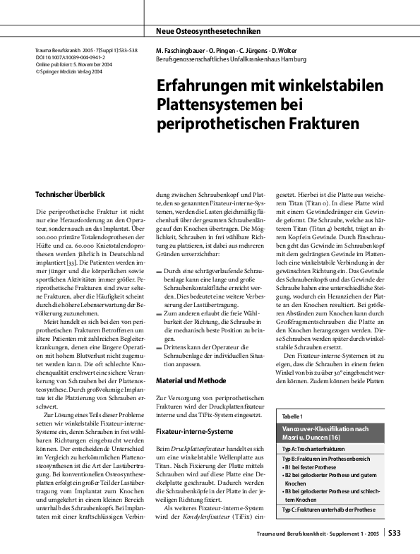 (PDF) Periprosthetic fractures?Experiences with angular stable plate ...
