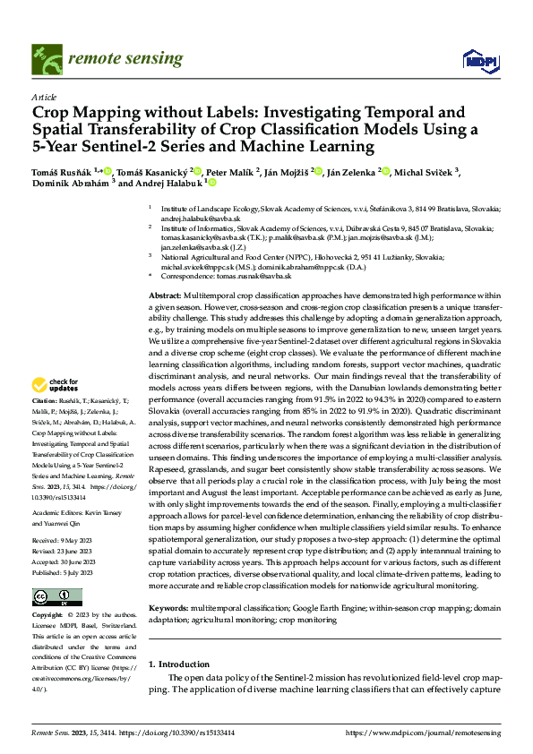 (PDF) Crop Mapping without Labels: Investigating Temporal and Spatial Transferability of Crop ...