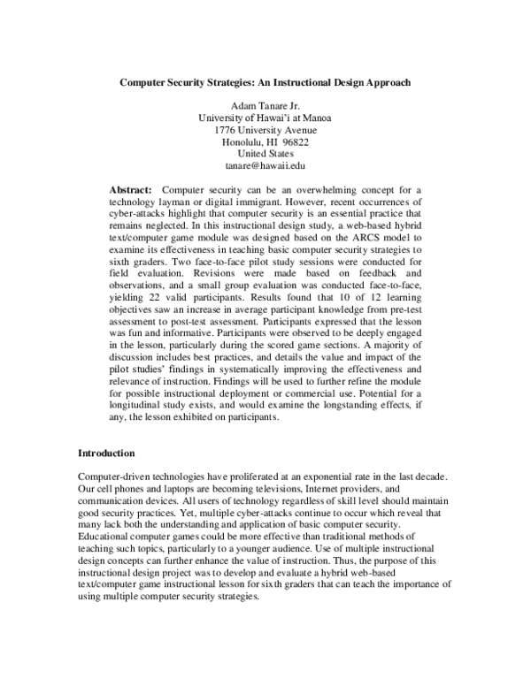 (PDF) Computer Security Strategies: An Instructional Design Approach
