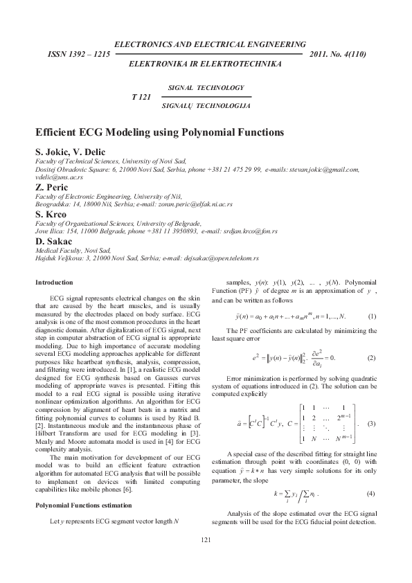 (PDF) Efficient ECG Modeling using Polynomial Functions