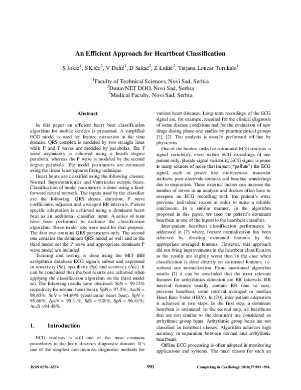 (PDF) An efficient ECG modeling for heartbeat classification