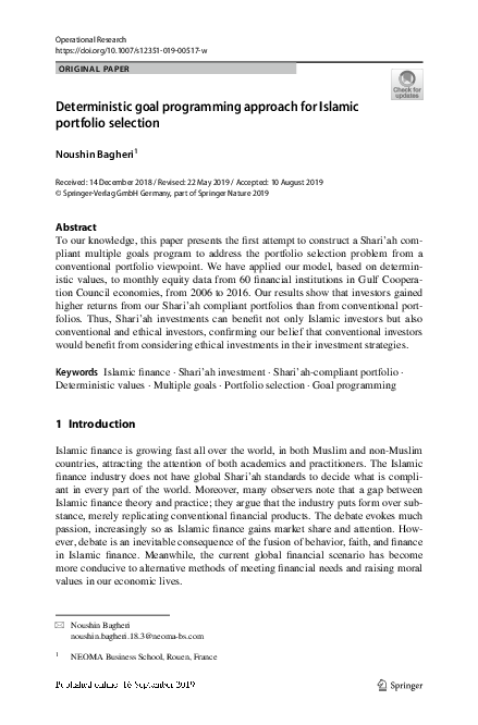 Pdf Deterministic Goal Programming Approach For Islamic Portfolio