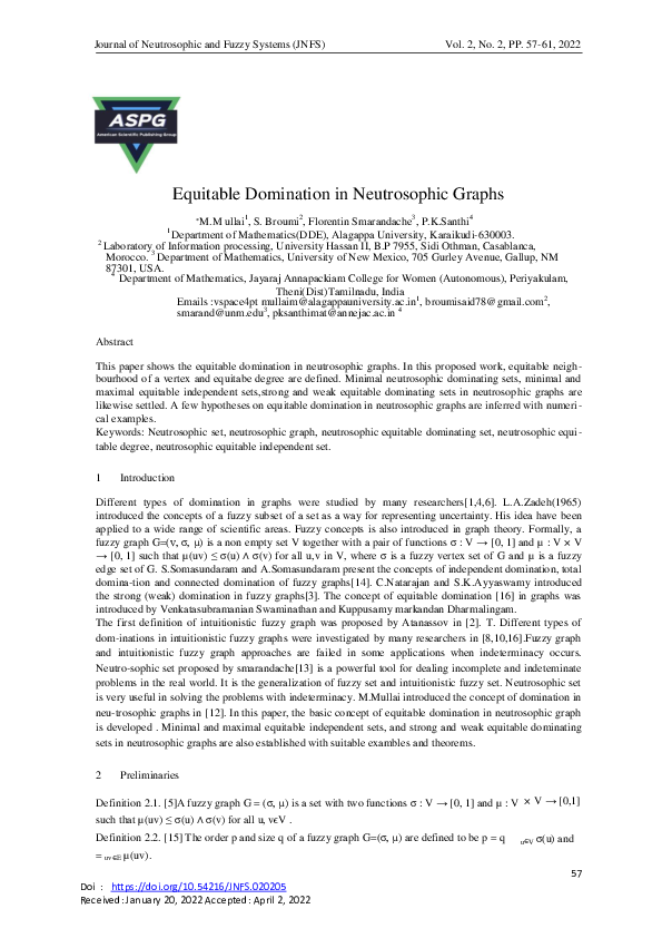 (PDF) Equitable Domination in Neutrosophic Graphs