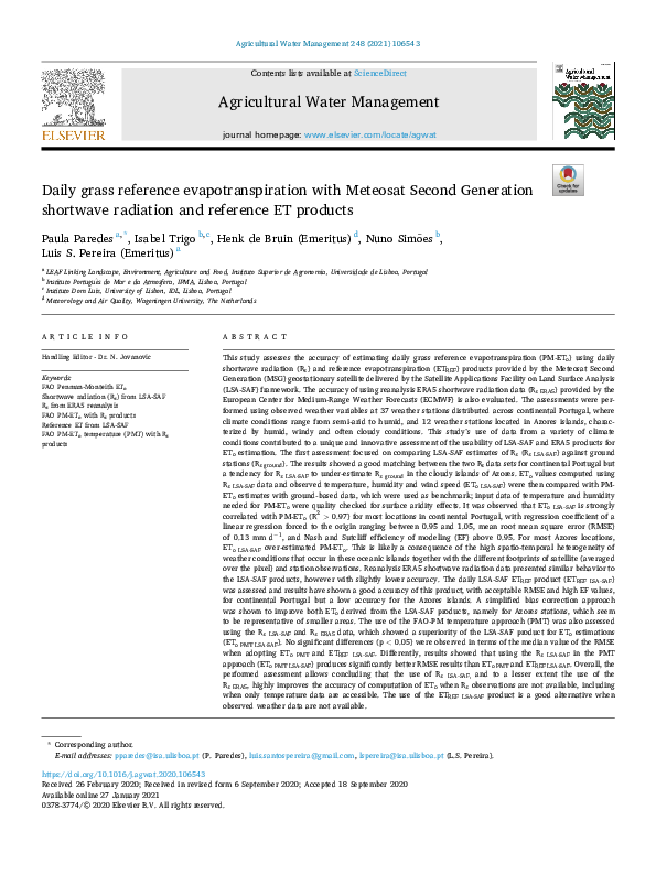 (PDF) Daily grass reference evapotranspiration with Meteosat Second ...
