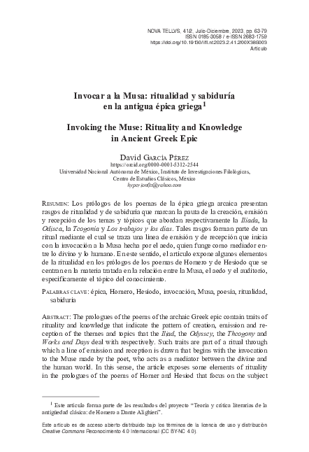 (PDF) Invocar a la Musa: ritualidad y sabiduría en la antigua épica ...