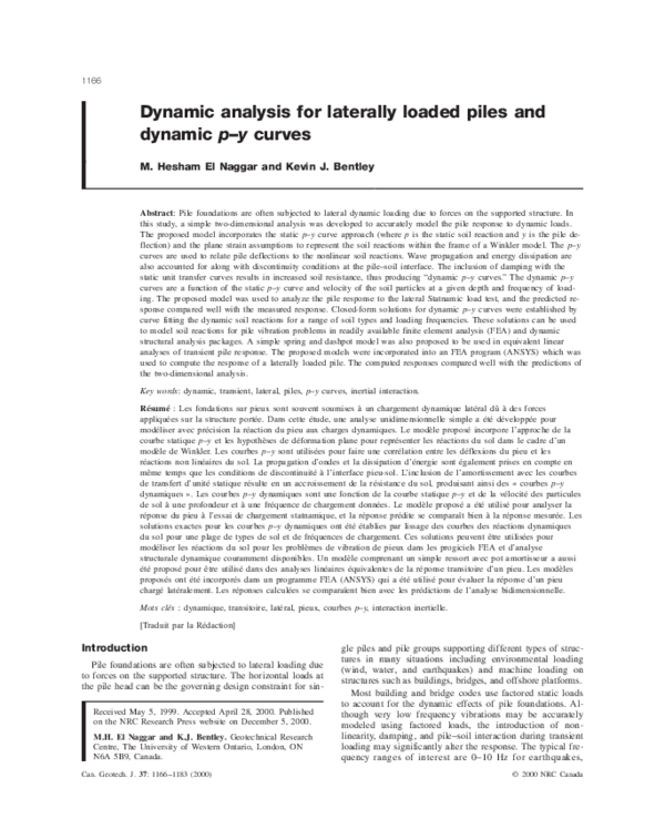 (PDF) Dynamic analysis for laterally loaded piles and dynamic p - y curves