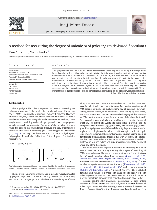 (PDF) A method for measuring the degree of anionicity of polyacrylamide ...