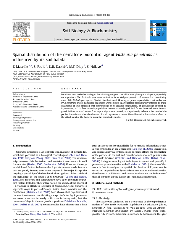 (PDF) Spatial distribution of the nematode biocontrol agent Pasteuria ...