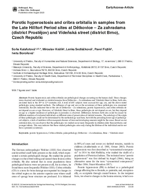 (PDF) Porotic hyperostosis and cribra orbitalia in samples from the ...
