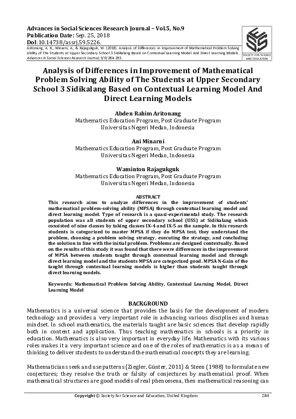 (PDF) Analysis of Differences in Improvement of Mathematical Problem Solving Ability of The ...