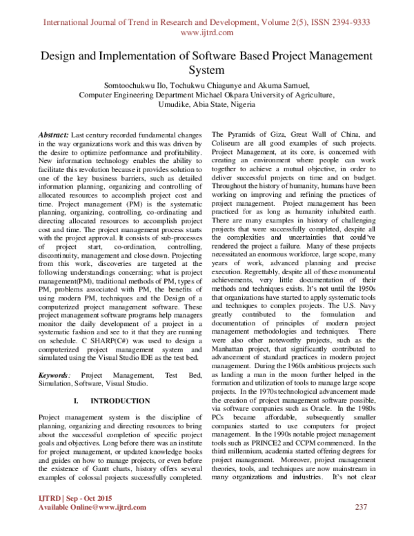 (PDF) Design and Implementation of Software Based Project Management System