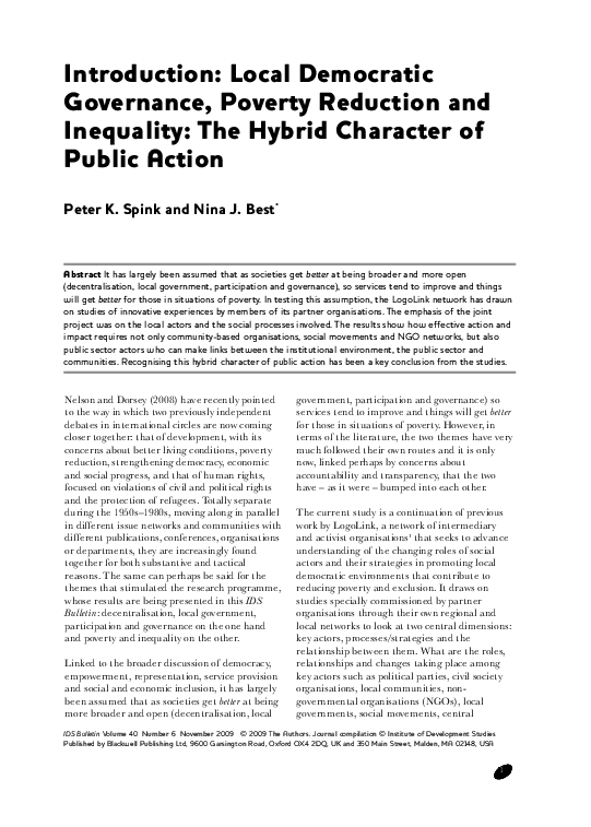 (PDF) Introduction: Local Democratic Governance, Poverty Reduction and ...