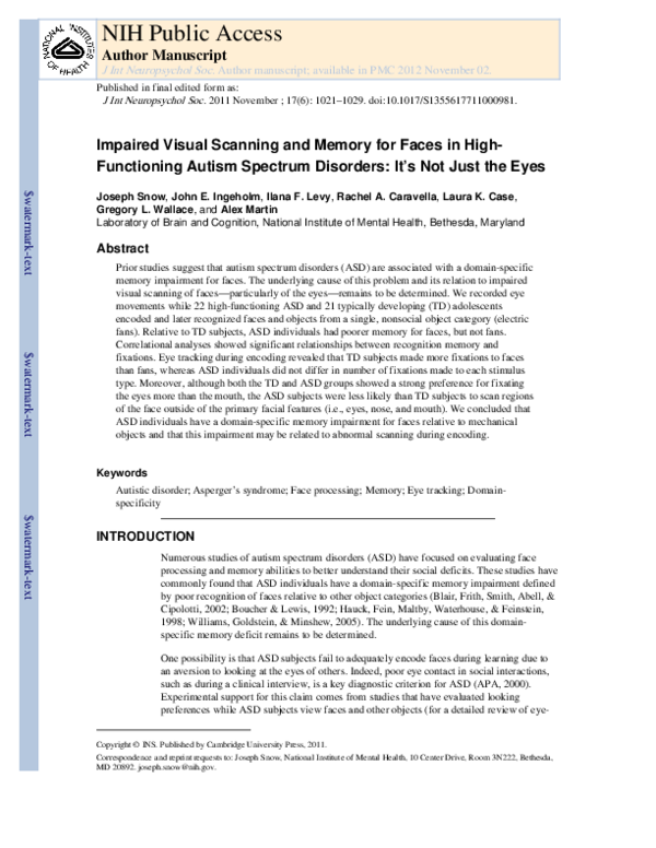 (PDF) Impaired Visual Scanning and Memory for Faces in High-Functioning ...