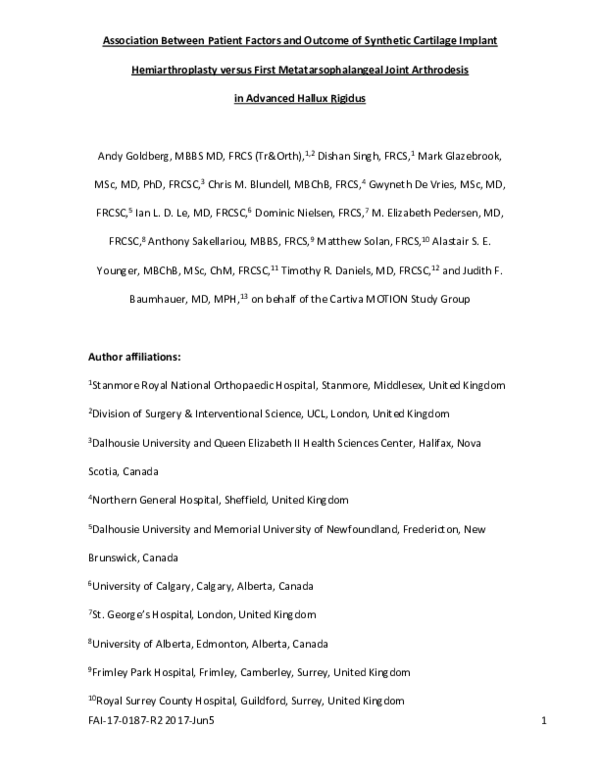 (PDF) Association Between Patient Factors and Outcome of Synthetic ...