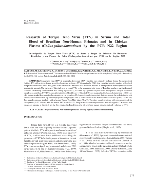 (PDF) Research of Torque teno virus (TTV) in Serum and Total Blood of ...