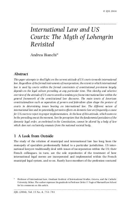 (PDF) International Law and US Courts: The Myth of Lohengrin Revisited