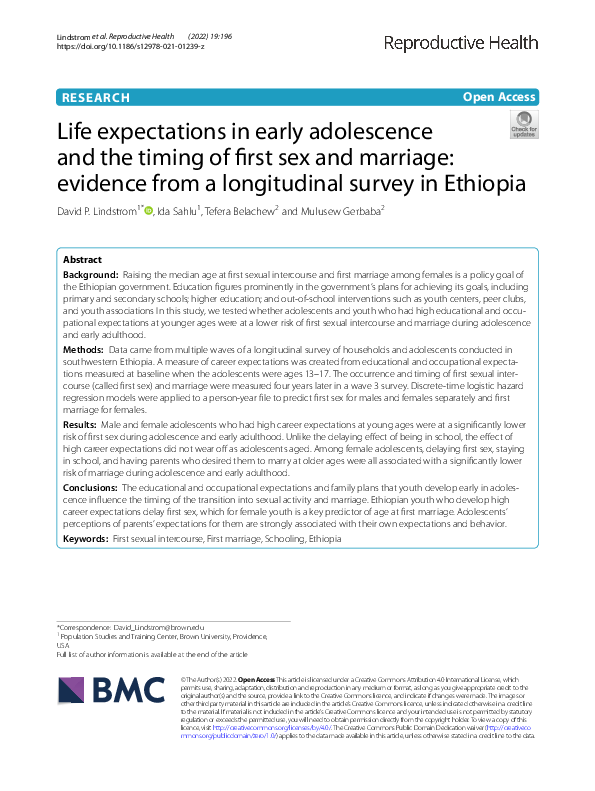 Pdf Life Expectations In Early Adolescence And The Timing Of First