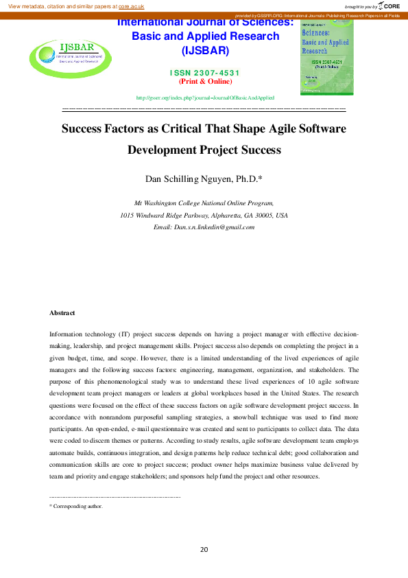 (PDF) Success Factors as Critical That Shape Agile Software Development ...