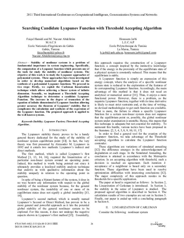 (PDF) Searching Candidate Lyapunov Function with Threshold Accepting Algorithm | Mohamed ...
