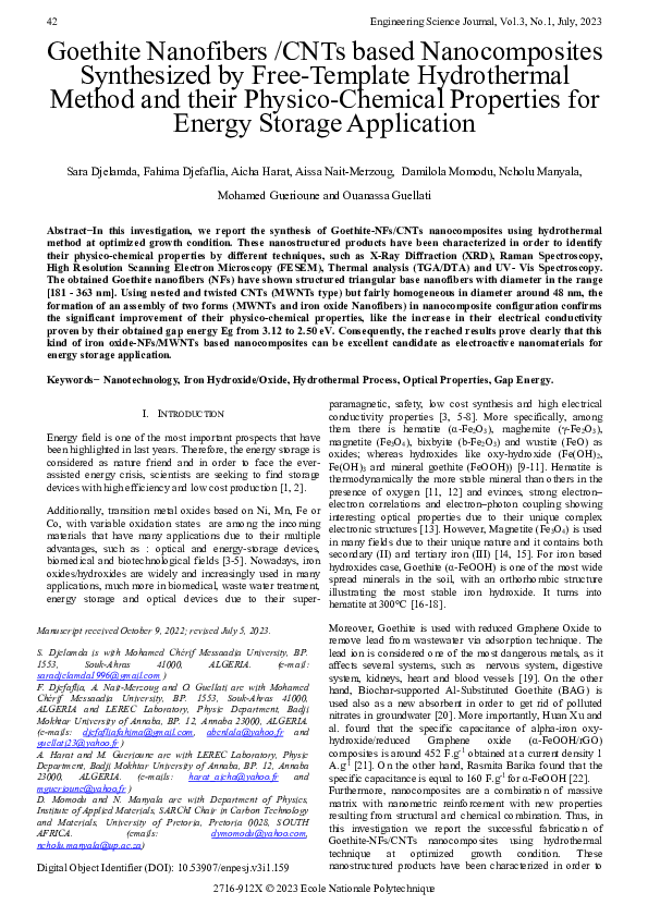 (PDF) Goethite Nanofibers /CNTs based Nanocomposites Synthesized by ...