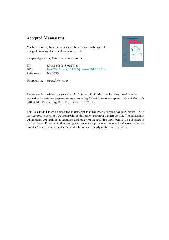 Pdf Machine Learning Based Sample Extraction For Automatic Speech Recognition Using Dialectal