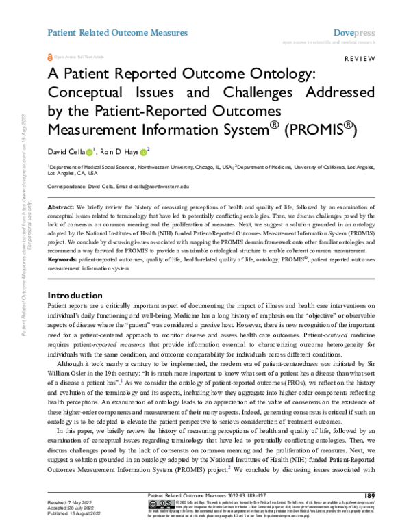 (PDF) A Patient Reported Outcome Ontology: Conceptual Issues and ...
