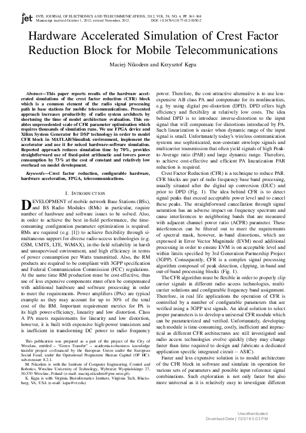 (PDF) Hardware Accelerated Simulation of Crest Factor Reduction Block ...