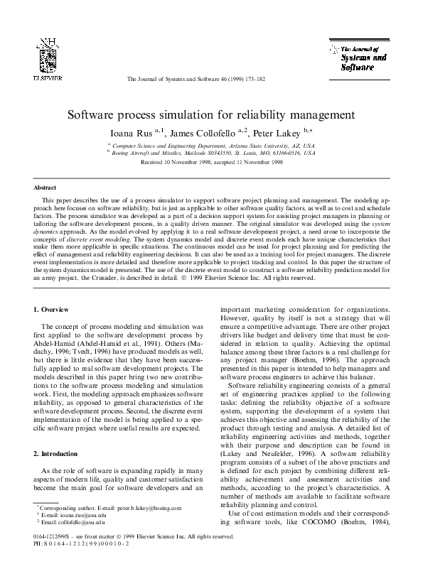 (PDF) Software process simulation for reliability management