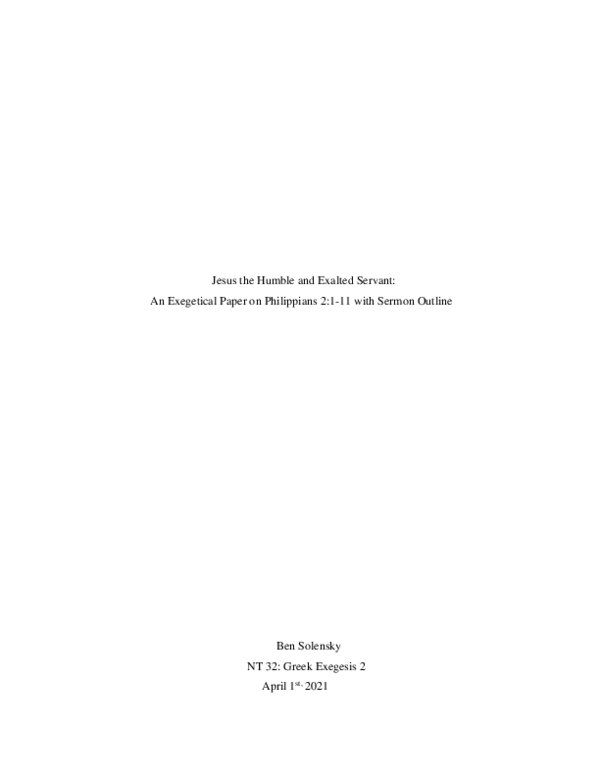(PDF) An Exegetical Paper on Philippians 2:1-11 with Sermon Outline
