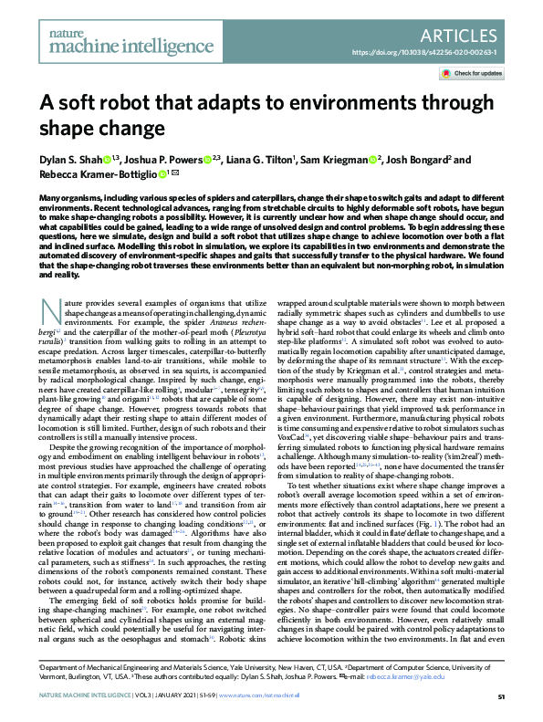 (PDF) A soft robot that adapts to environments through shape change