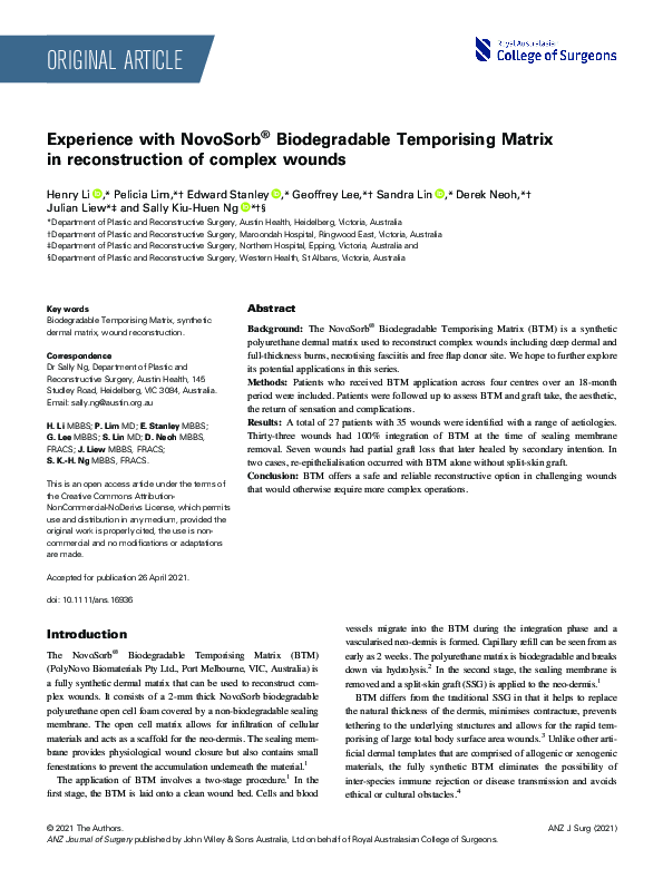(PDF) Experience with NovoSorb ® Biodegradable Temporising Matrix in ...