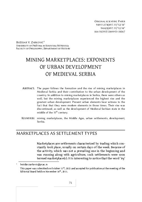 (PDF) Mining marketplaces: Exponents of urban development of medieval Serbia