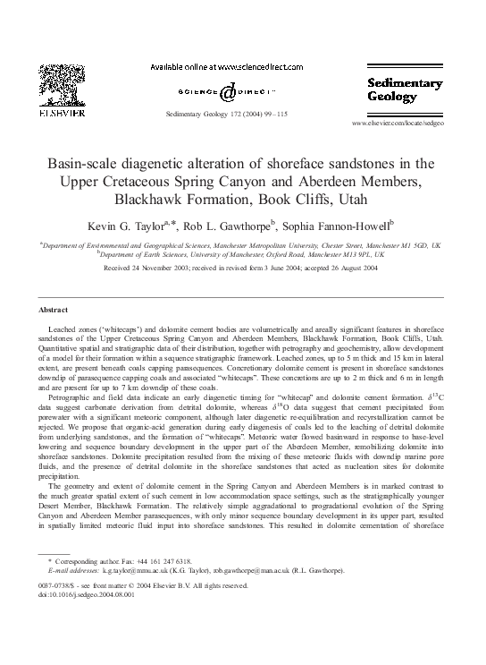 (PDF) Basin-scale diagenetic alteration of shoreface sandstones in the ...