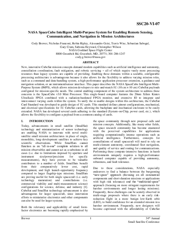 (PDF) NASA SpaceCube Intelligent Multi-Purpose System for Enabling ...