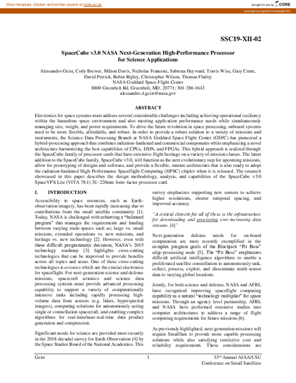(PDF) SpaceCube v3.0 NASA Next-Generation High-Performance Processor for Science Applications