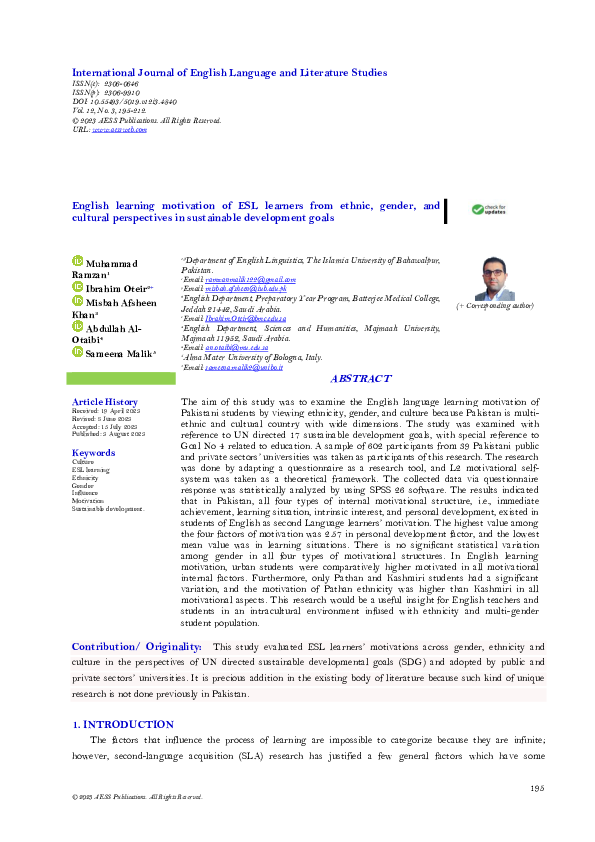 (PDF) English learning motivation of ESL learners from ethnic, gender, and cultural perspectives ...