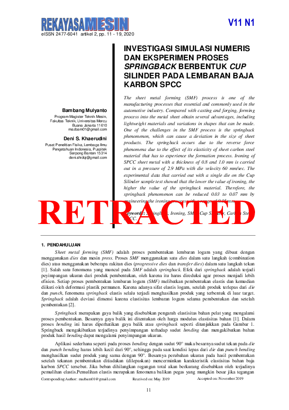 (PDF) Investigasi Simulasi Numeris dan Eksperimen Proses Springback Berbentuk Cup Silinder pada ...