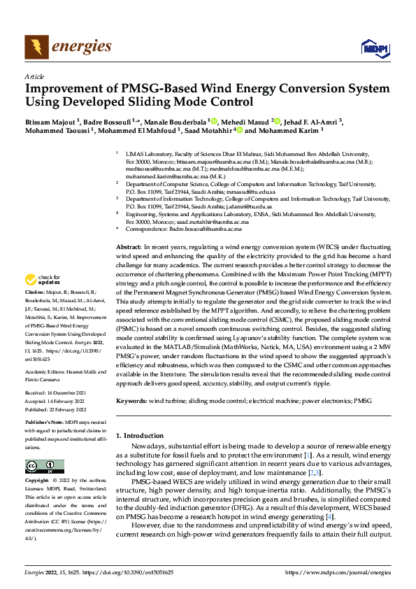 (PDF) Improvement of PMSG-Based Wind Energy Conversion System Using Developed Sliding Mode Control