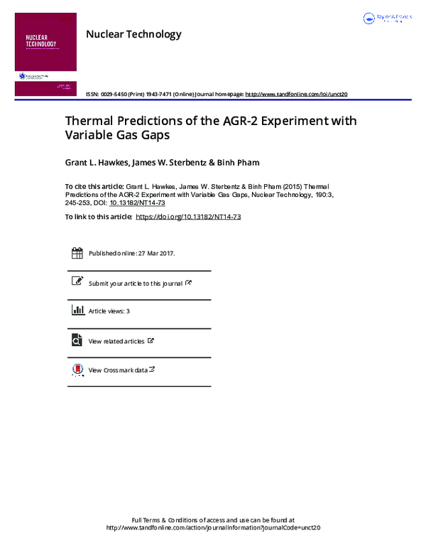 (PDF) Thermal Predictions of the AGR-2 Experiment with Variable Gas Gaps