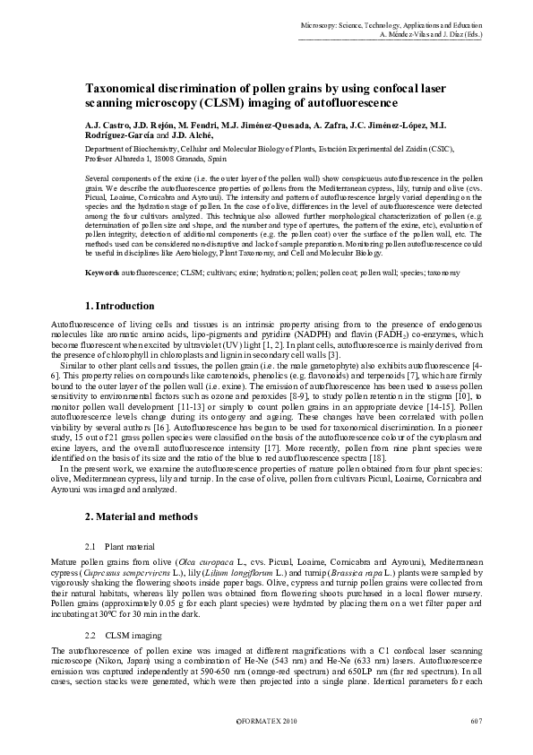 (PDF) Taxonomical discrimination of pollen grains by using confocal ...