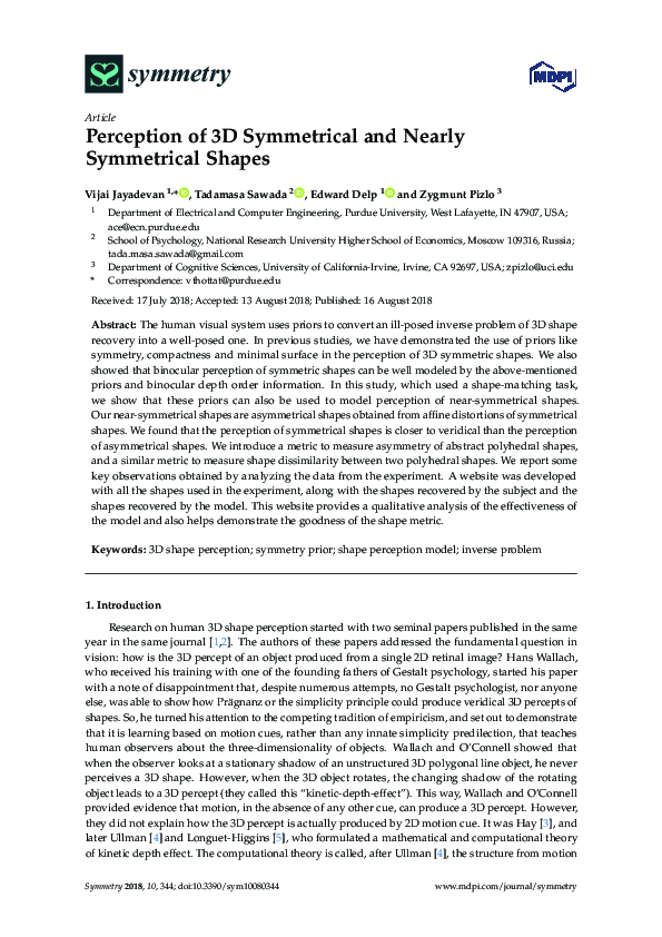 (PDF) Perception of 3D Symmetrical and Nearly Symmetrical Shapes