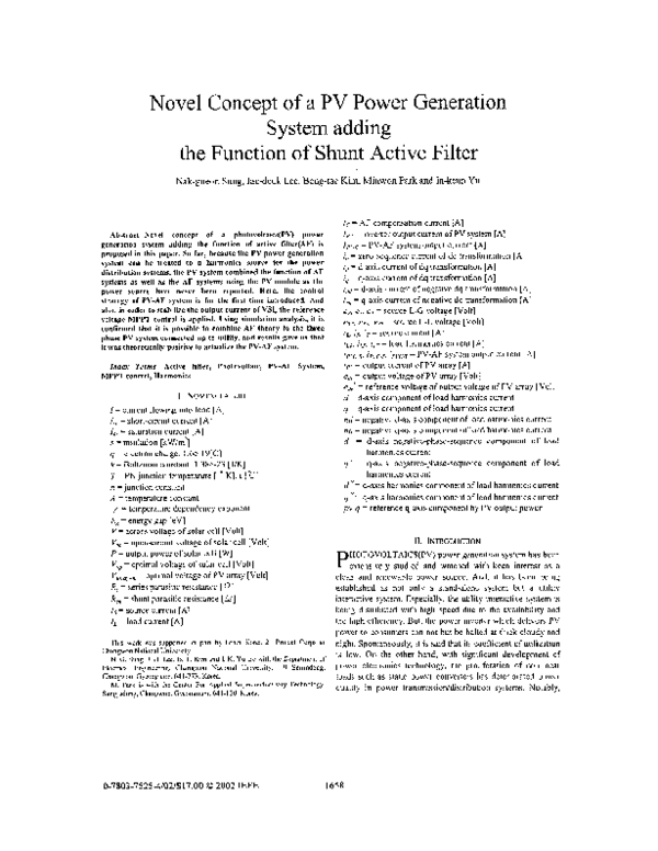 (PDF) Novel concept of a PV power generation system adding the function of shunt active filter