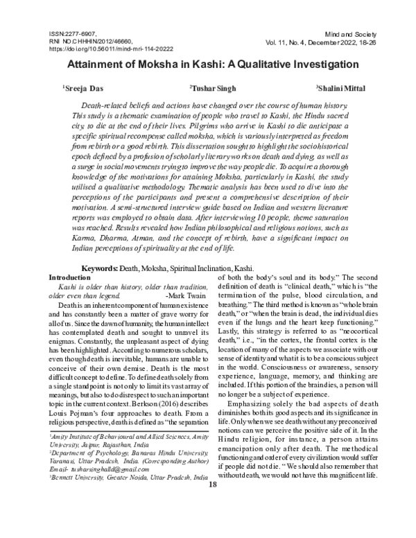 (PDF) Attainment of Moksha in Kashi: A Qualitative Investigation