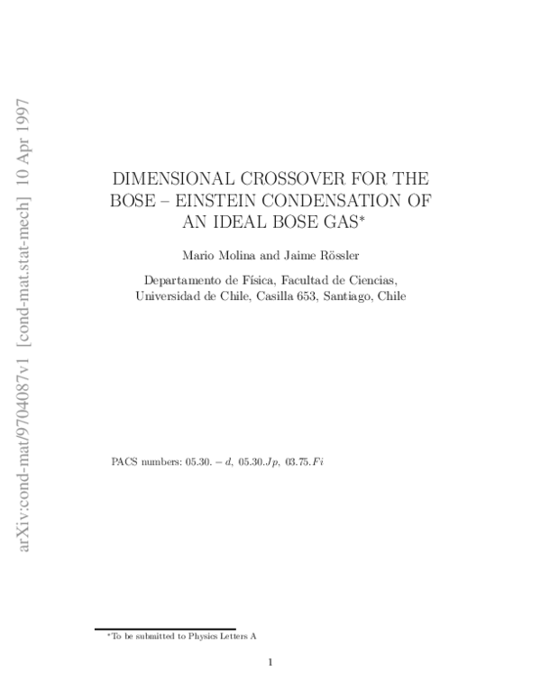 (PDF) Bose-Einstein Condensation in Ideal Bose Gases: Dimensional Effects